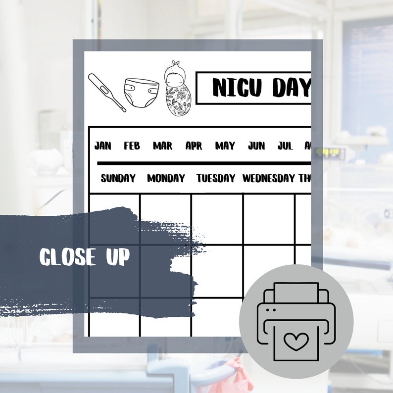 NICU Days Printable Monthly Calendar Neonatal Intensive Care Unit ...