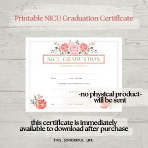 Personalized NICU Graduation Certificate Pink Roses Sign Neonatal ...