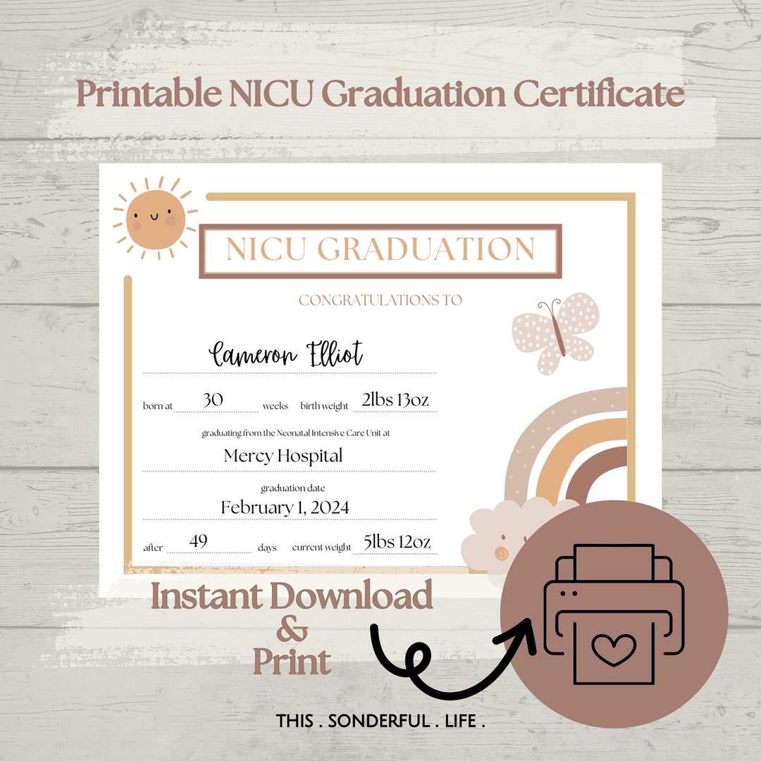 Personalized NICU Graduation Certificate Boho Sign Neonatal Intensive ...