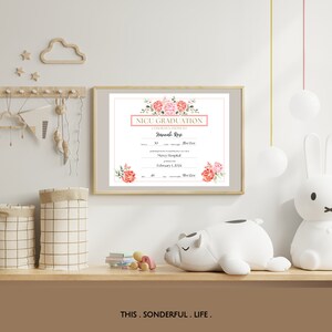 Personalized NICU Graduation Certificate Pink Roses Sign Neonatal ...