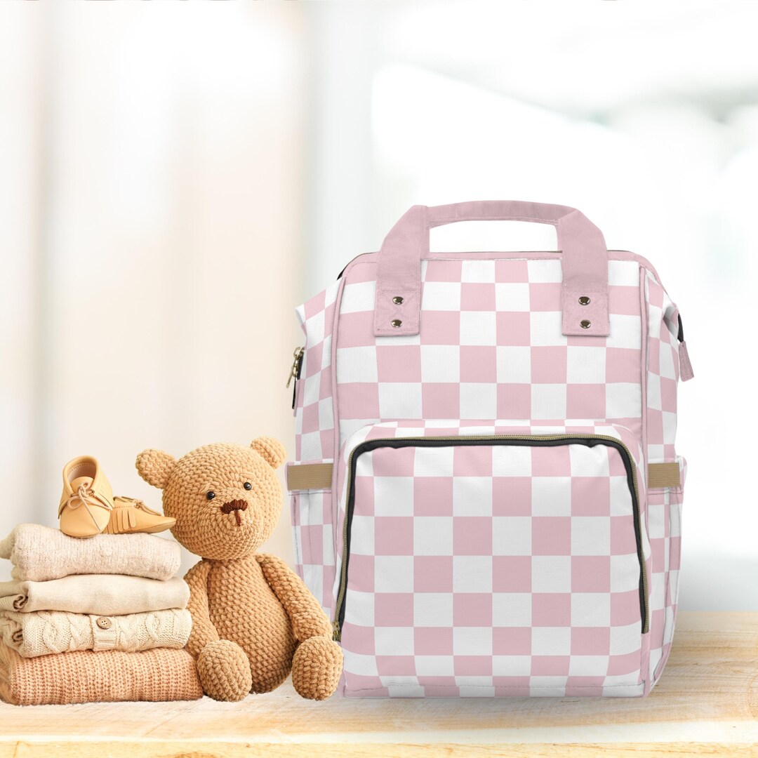 Checkered Baby Girl Diaper Backpack Bag Light Pastel Pink Checkerboard ...