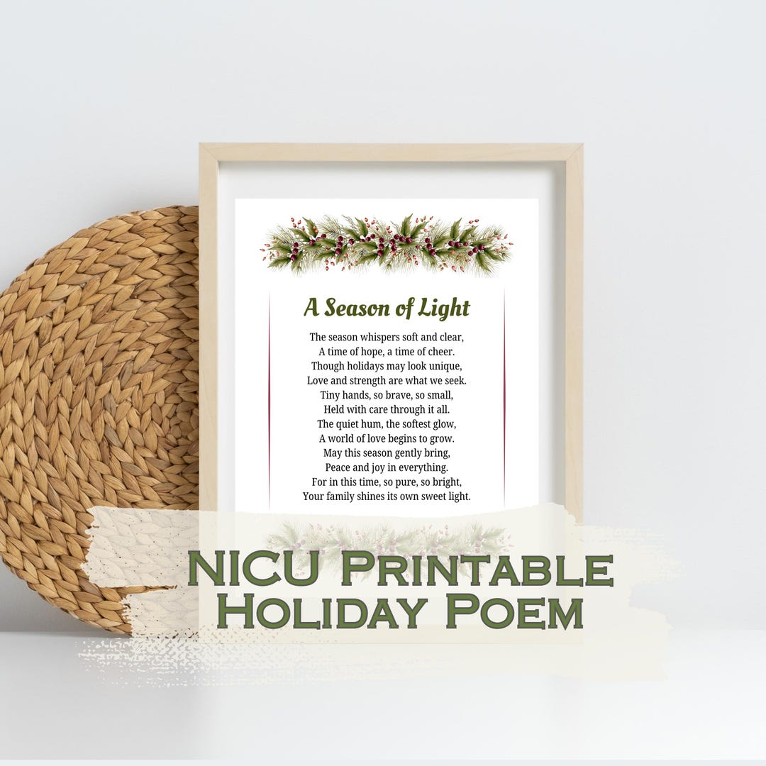 NICU Holiday Poem Neonatal Intensive Care Unit Printable Preemie ...