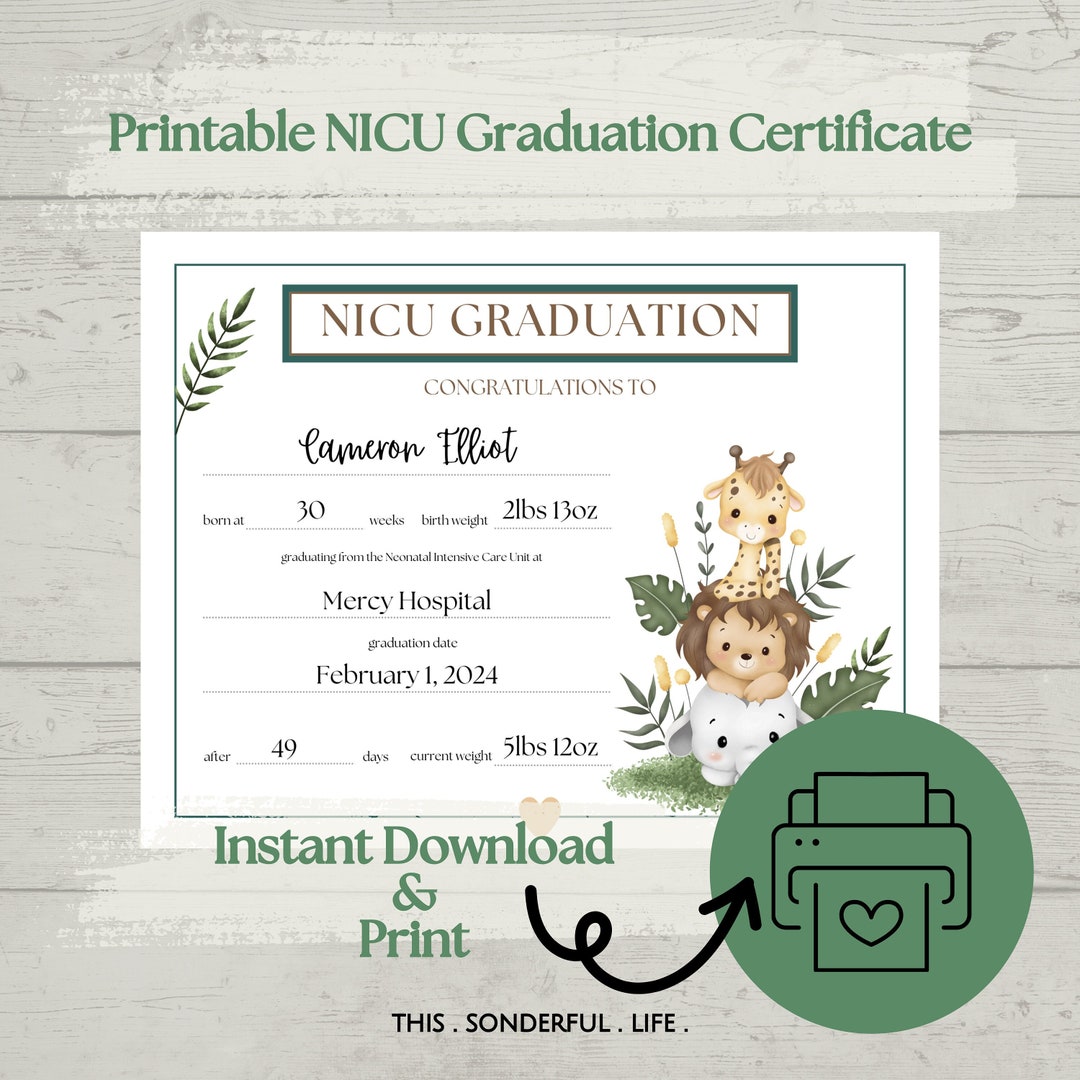 Personalized NICU Graduation Certificate Jungle Sign Neonatal Intensive ...