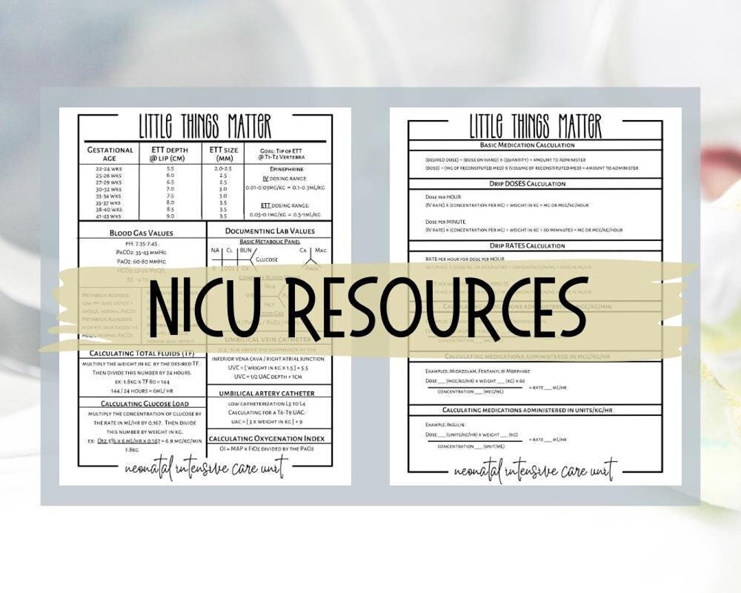 NICU Neonatal Intensive Care Unit Nurse RN Resources Printable Quick ...