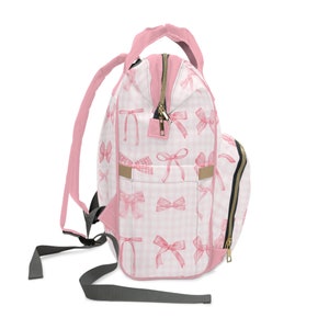 Coquette Diaper Backpack Bag Pink Ribbon Bows Gingham Multi-purpose ...