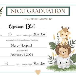 Personalized NICU Graduation Certificate Jungle Sign Neonatal Intensive ...