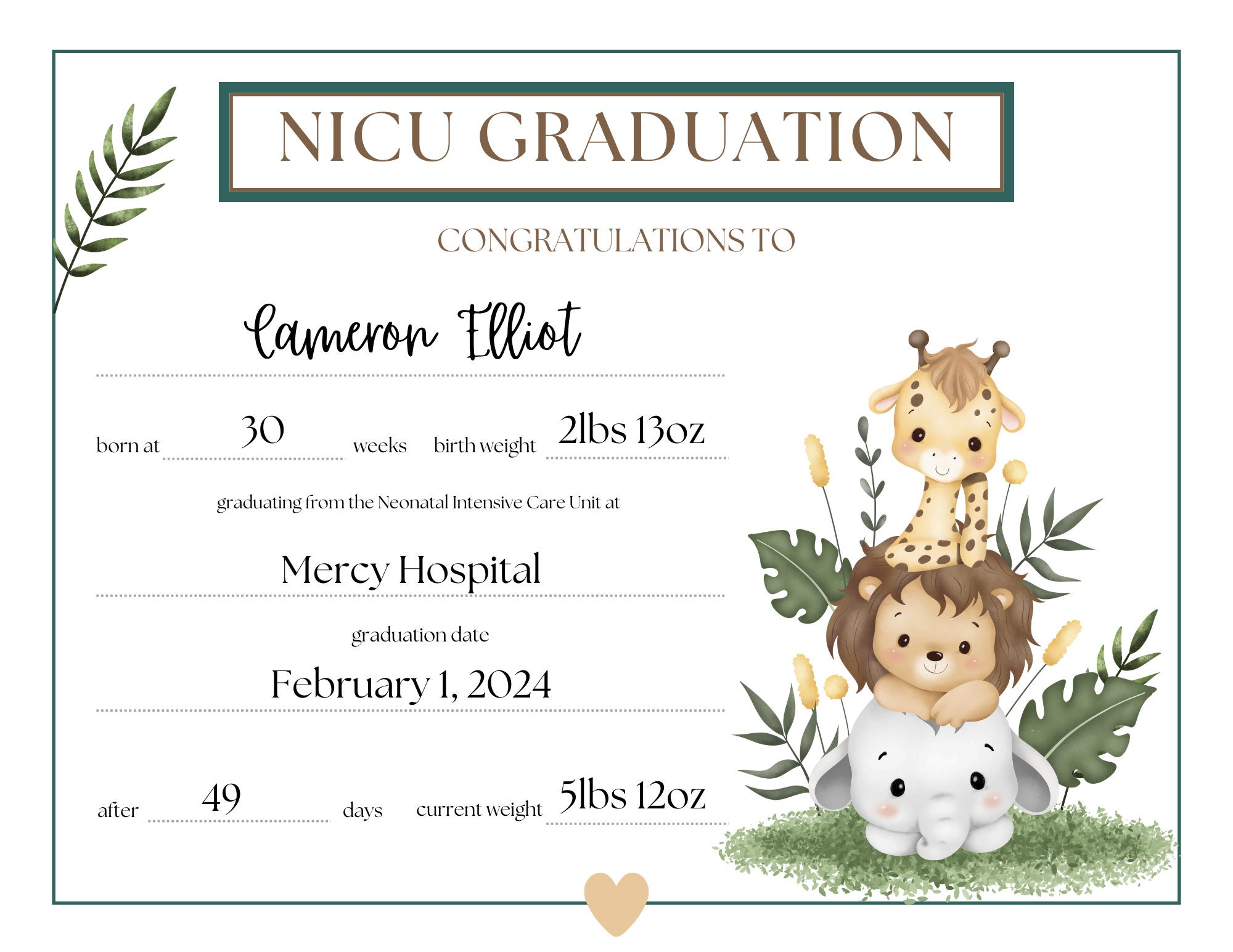 Personalized NICU Neonatal Intensive Care Unit Graduate Graduation ...