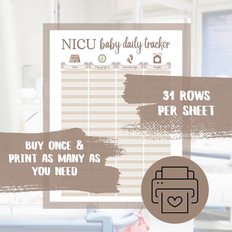 NICU Daily Tracker Printable Neonatal Intensive Care Unit Weight Date ...