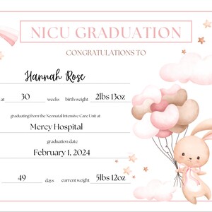 Personalized NICU Graduation Certificate Pink Girl Sign Neonatal ...