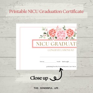 Personalized NICU Graduation Certificate Pink Roses Sign Neonatal ...