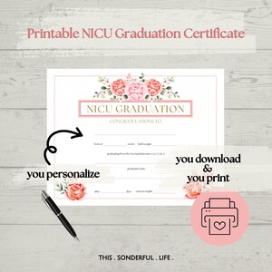 Personalized NICU Graduation Certificate Pink Roses Sign Neonatal ...