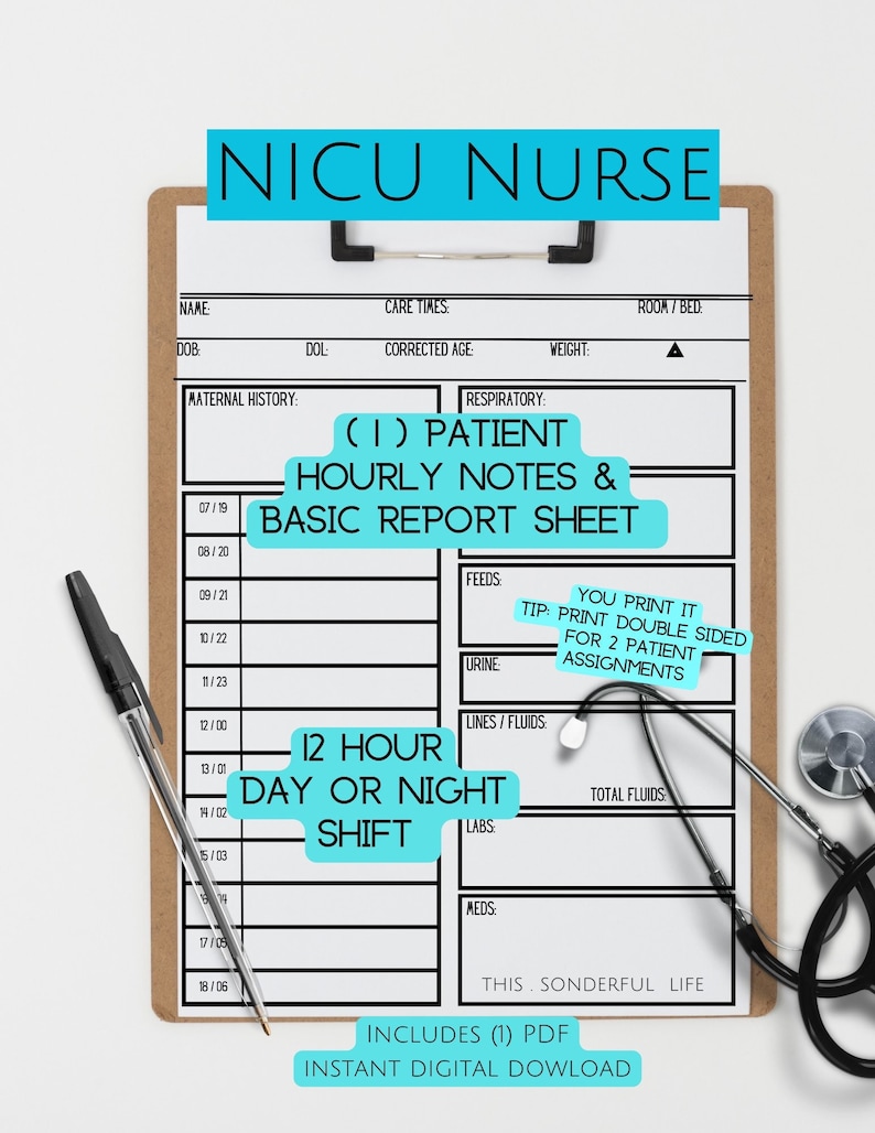 Printable NICU Nurse Report Sheet / Neonatal Intensive Care - Etsy