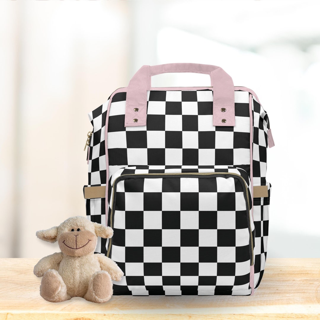 Checkered Baby Girl Diaper Backpack Bag Pink Black Checkerboard Trim ...