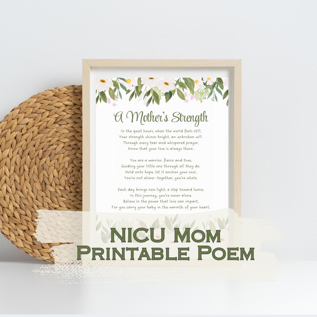 NICU Mom Family Neonatal Intensive Care Unit Printable Poem Preemie ...