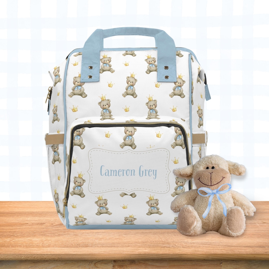 Personalized Name Baby Boy Diaper Backpack Bag Blue Teddy Bear Prince ...