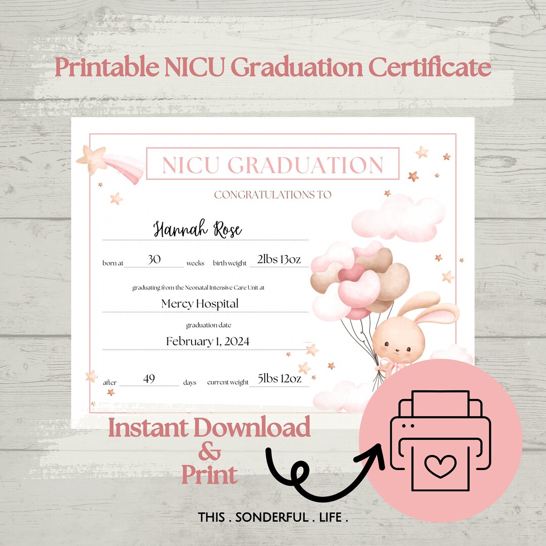 Personalized NICU Graduation Certificate Pink Girl Sign Neonatal ...