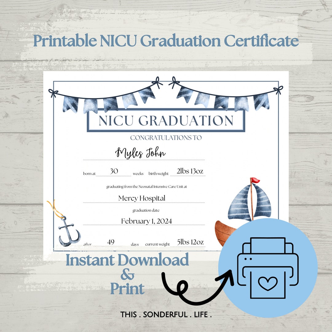 Personalized NICU Graduation Certificate Nautical Sign Neonatal ...