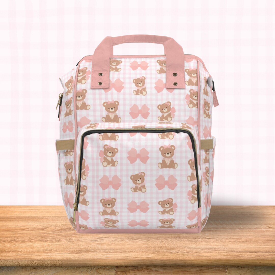 Teddy Bear Coquette Baby Diaper Backpack Bag Pink Ribbon Bows Multi ...