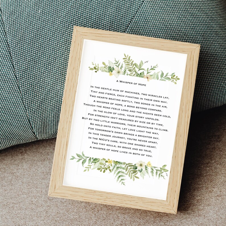 NICU Twins Neonatal Intensive Care Unit Printable Poem Twin Preemie ...