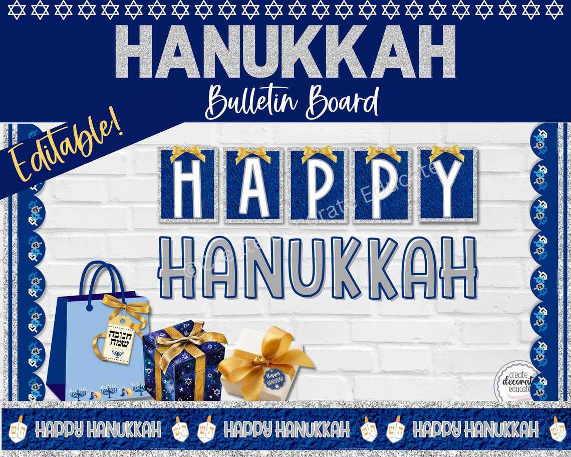 Hanukkah Bulletin Board Jewish Holiday Jewish Classroom Decor Hebrew ...
