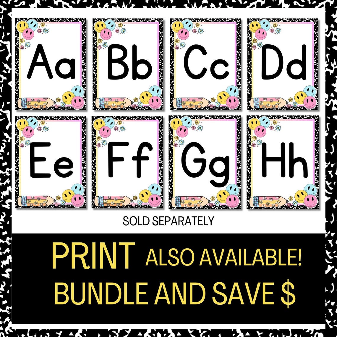 Printable Alphabet Letters in Cursive | A-Z | Composition Notebook ...