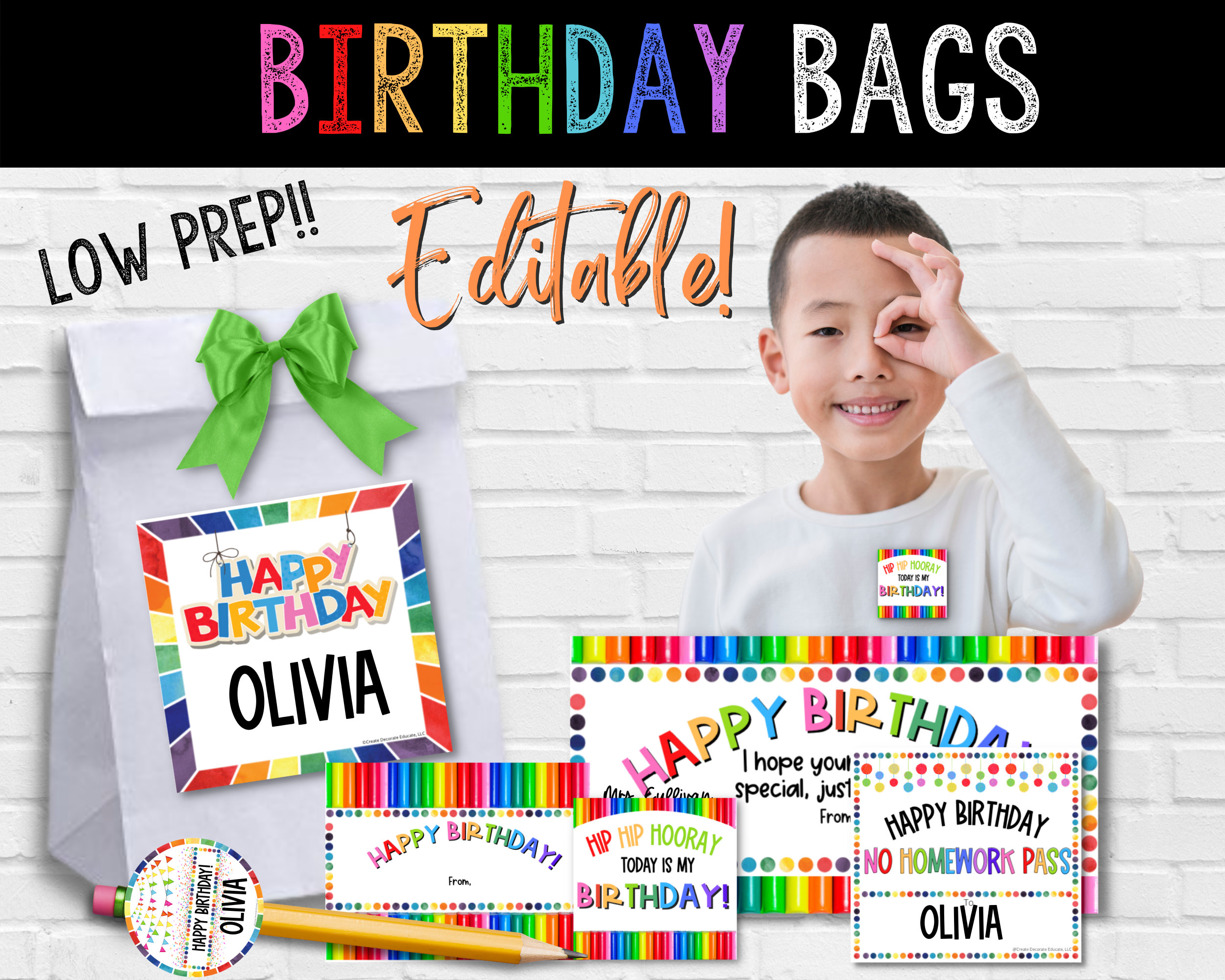 Classroom Birthday Student Birthday Gifts Printable Goody Bags Editable ...