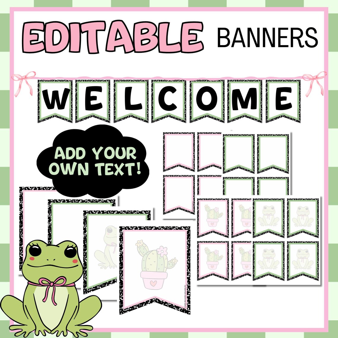 Pastel Frog Themed Decor Bundle | Editable Cards-poster-banner-borders ...
