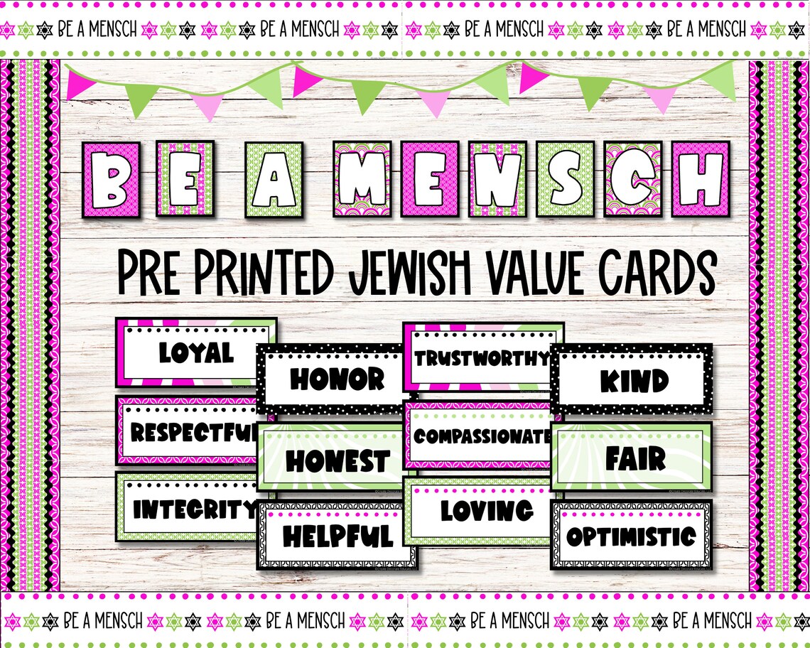 Jewish Classroom Bulletin Board | Mensch | Jewish Value | Hebrew School ...