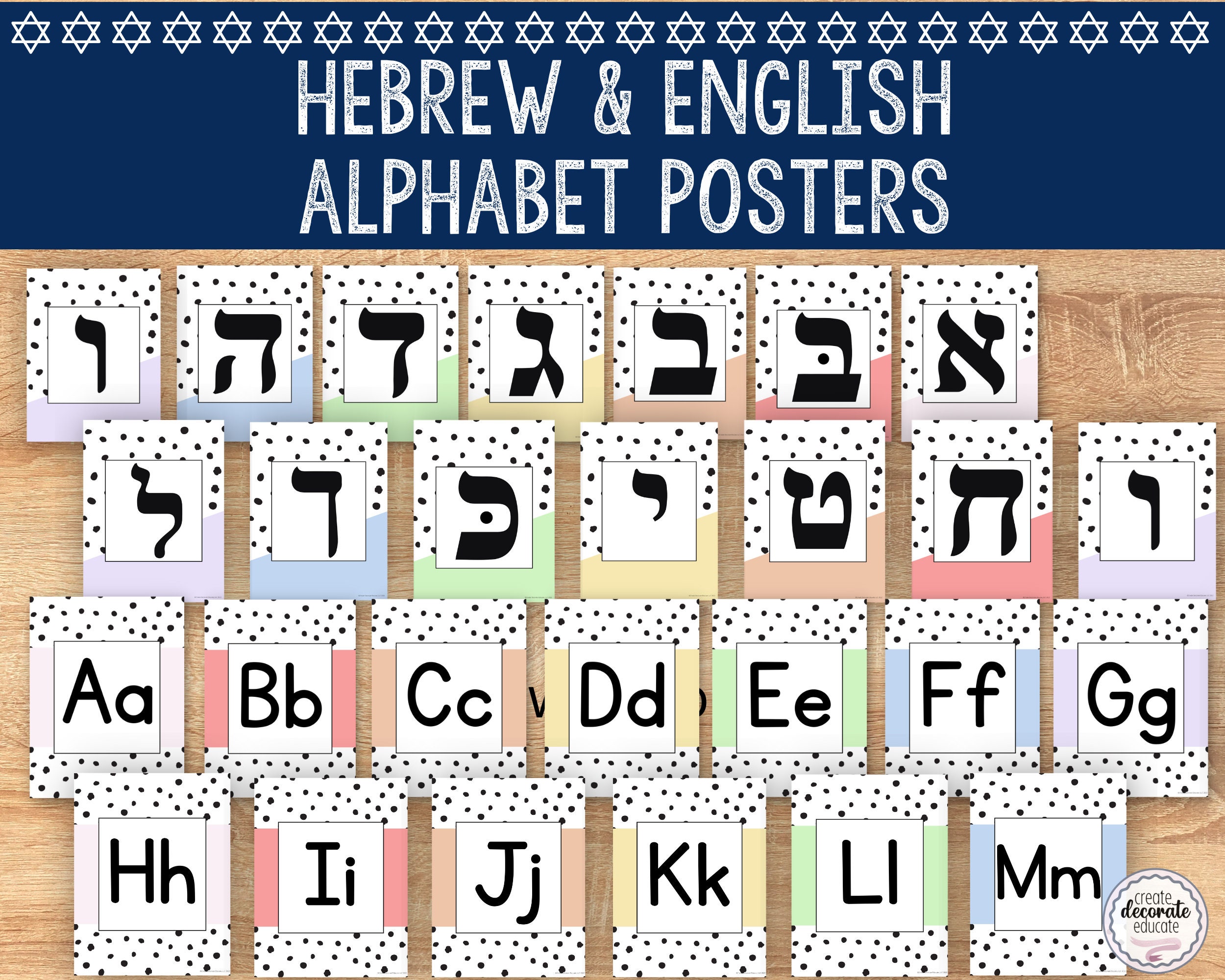 Hebrew Alphabet Posters | Jewish Classroom Decor | Judaica Wall Art ...