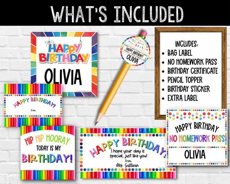 Classroom Birthday Student Birthday Gifts Printable Goody Bags Editable ...