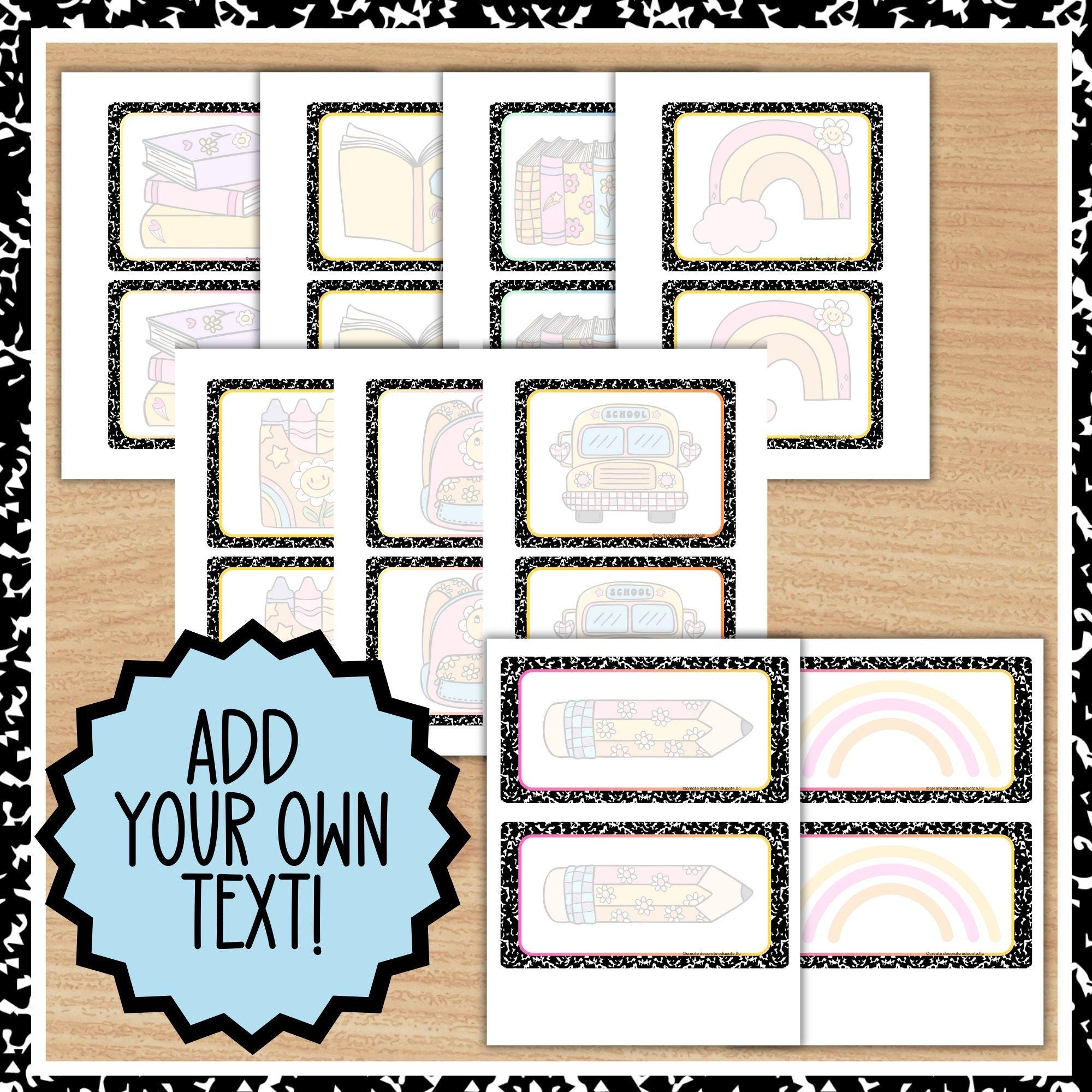 Composition Book Themed Classroom | Editable Name Cards | Custom Blank ...