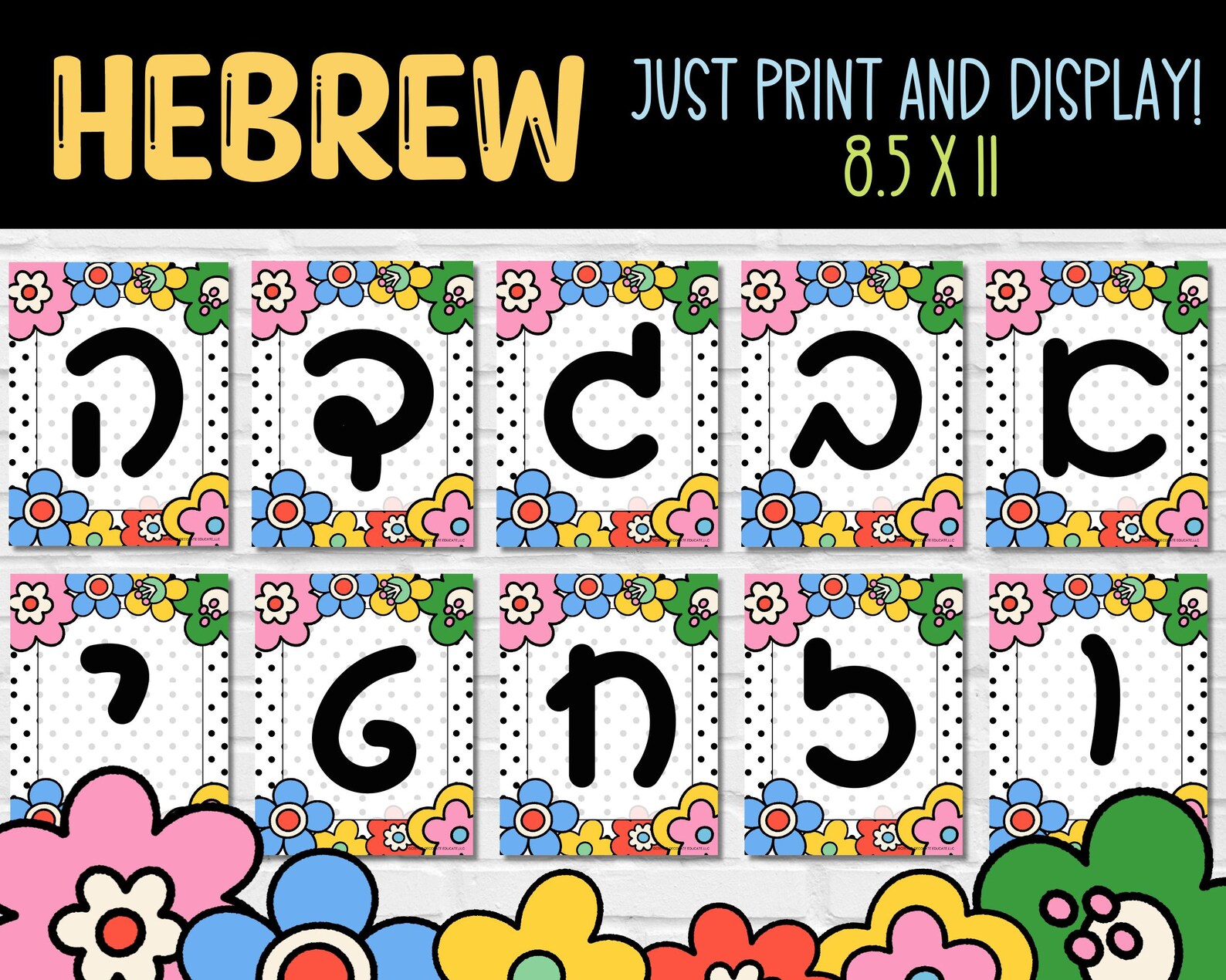 Alphabet in Hebrew Aleph Bet Posters Printable Hebrew Alphabet Hebrew ...