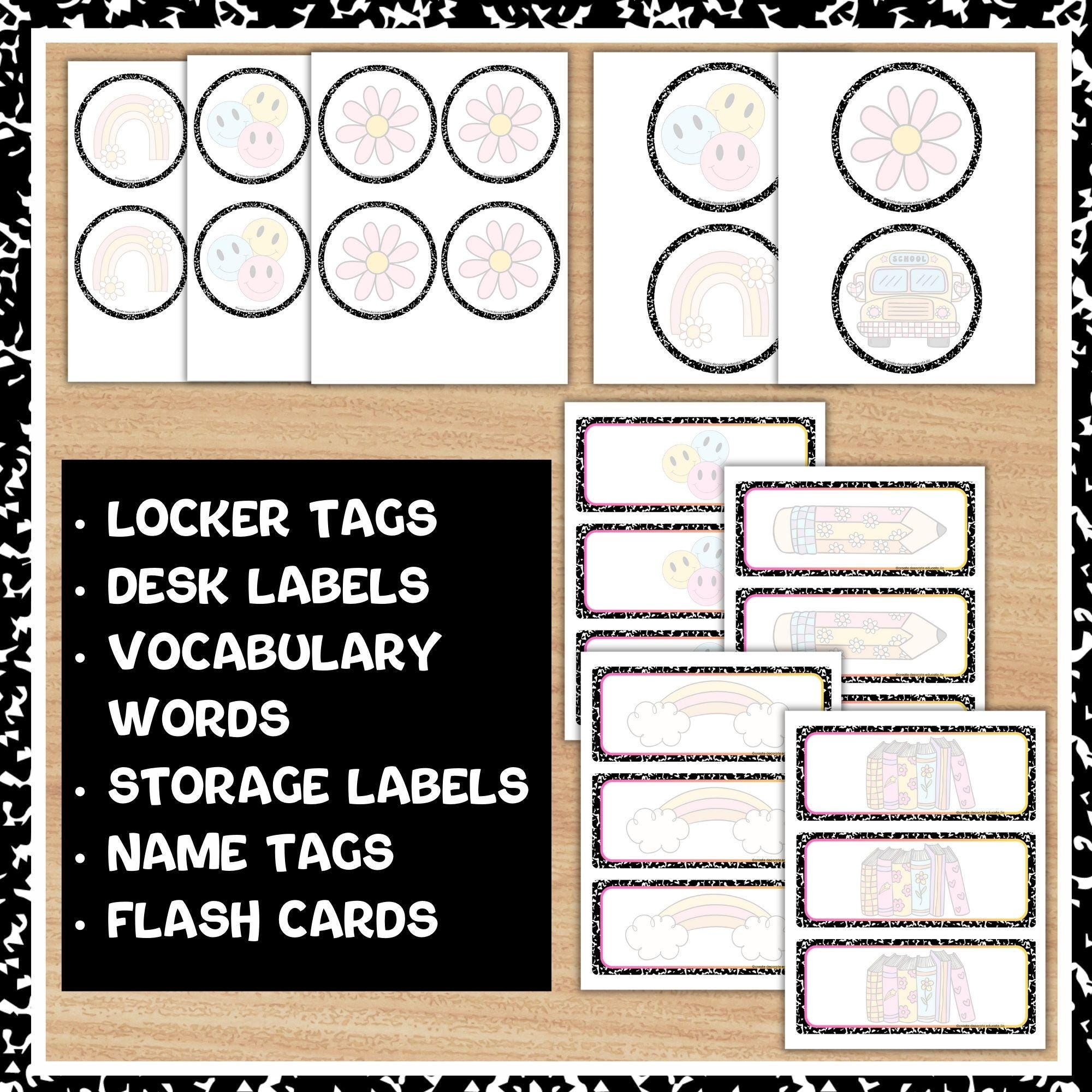 Composition Book Themed Classroom | Editable Name Cards | Custom Blank ...