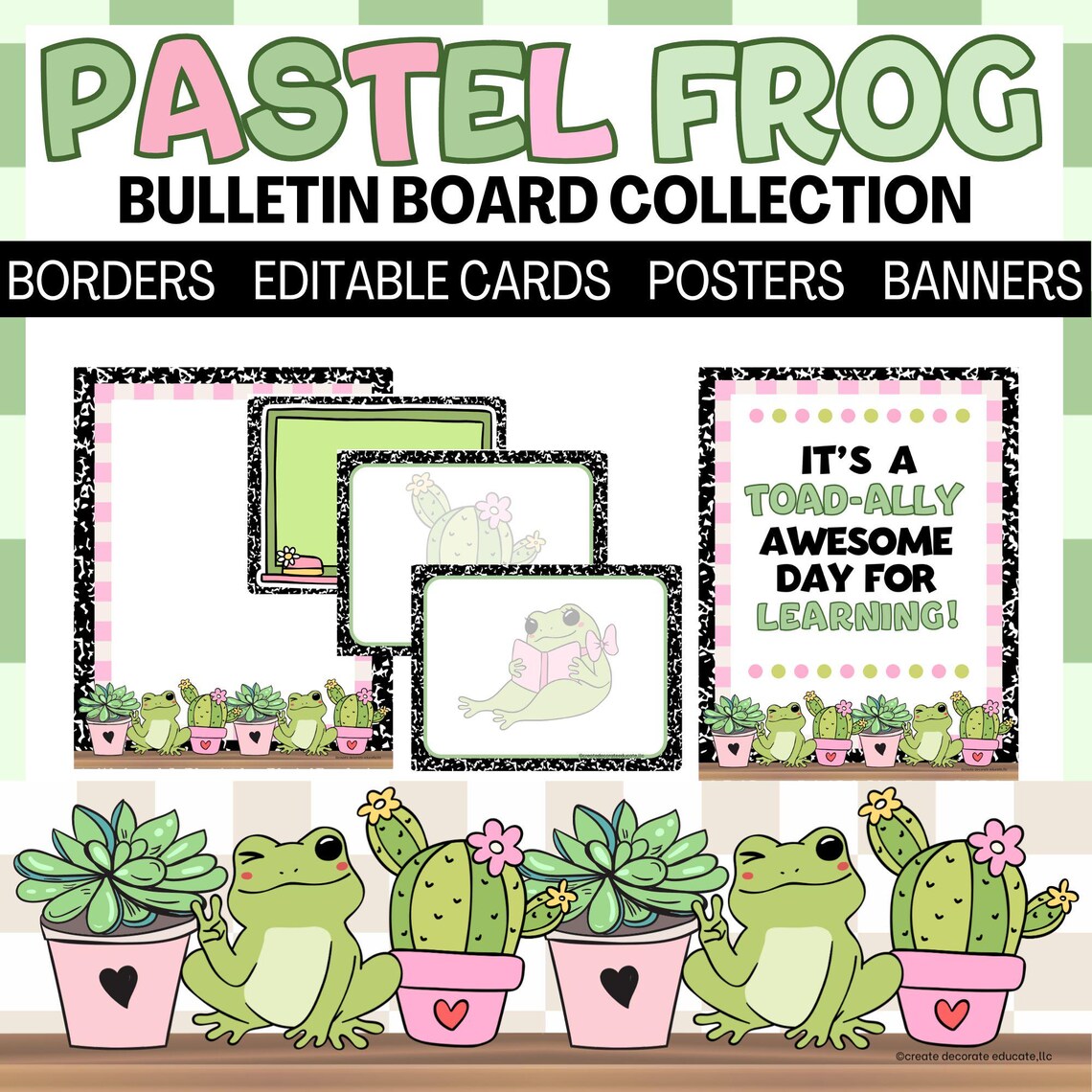 Pastel Frog Themed Decor Bundle | Editable Cards-poster-banner-borders ...