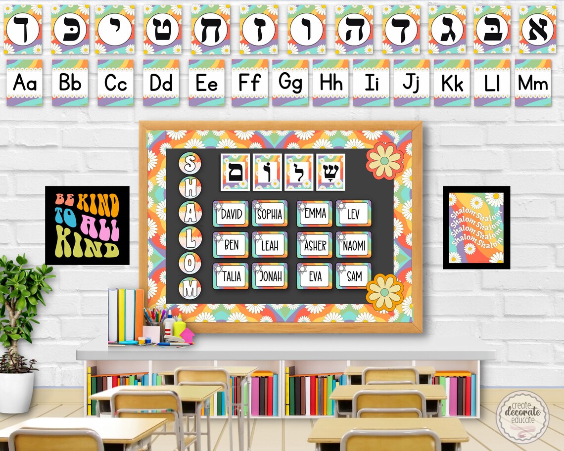 Jewish Classroom Decor | Judaica Wall Art | Alef Bet | Hebrew Alphabet ...