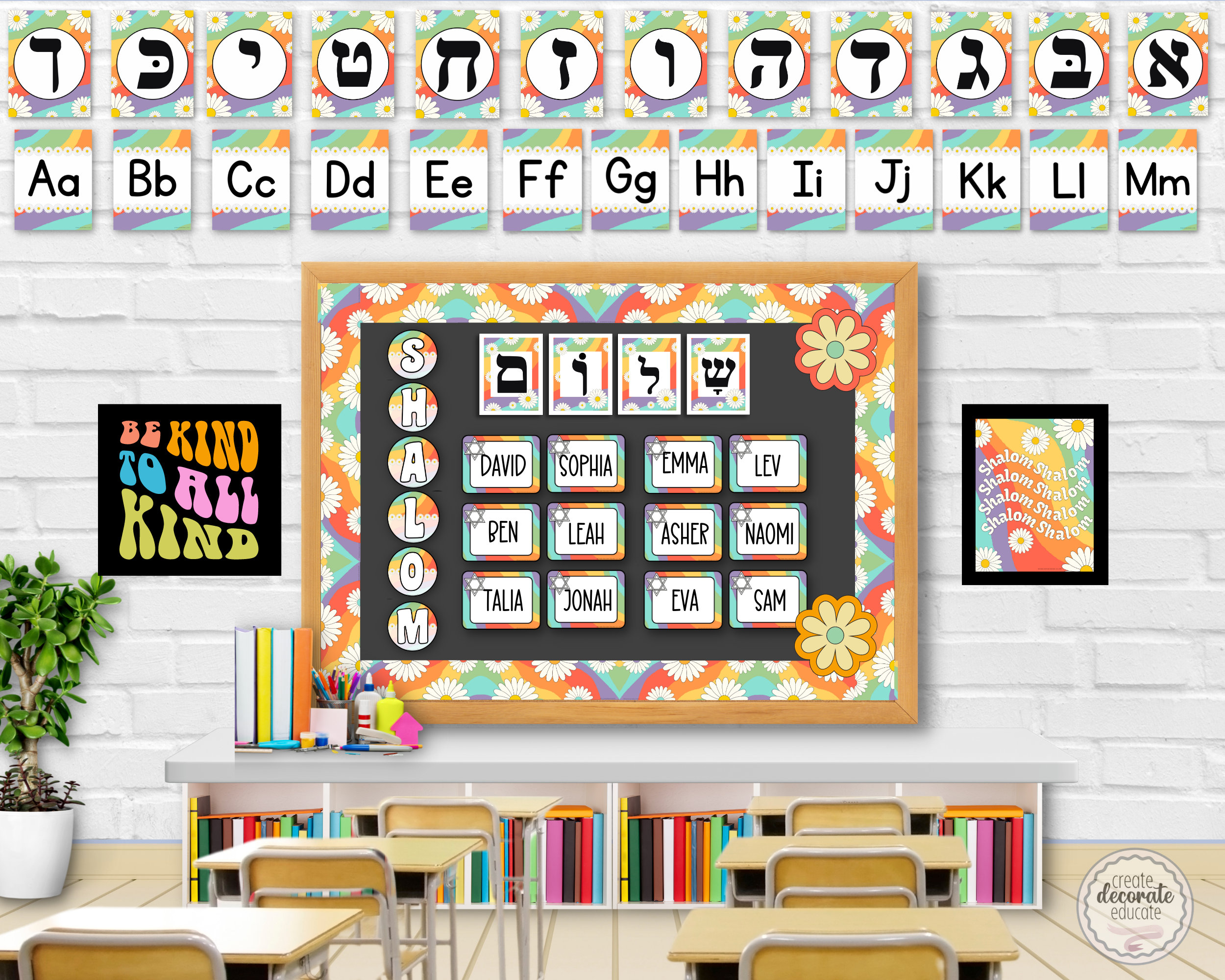 Jewish Classroom Decor | Judaica Wall Art | Alef Bet | Hebrew Alphabet ...