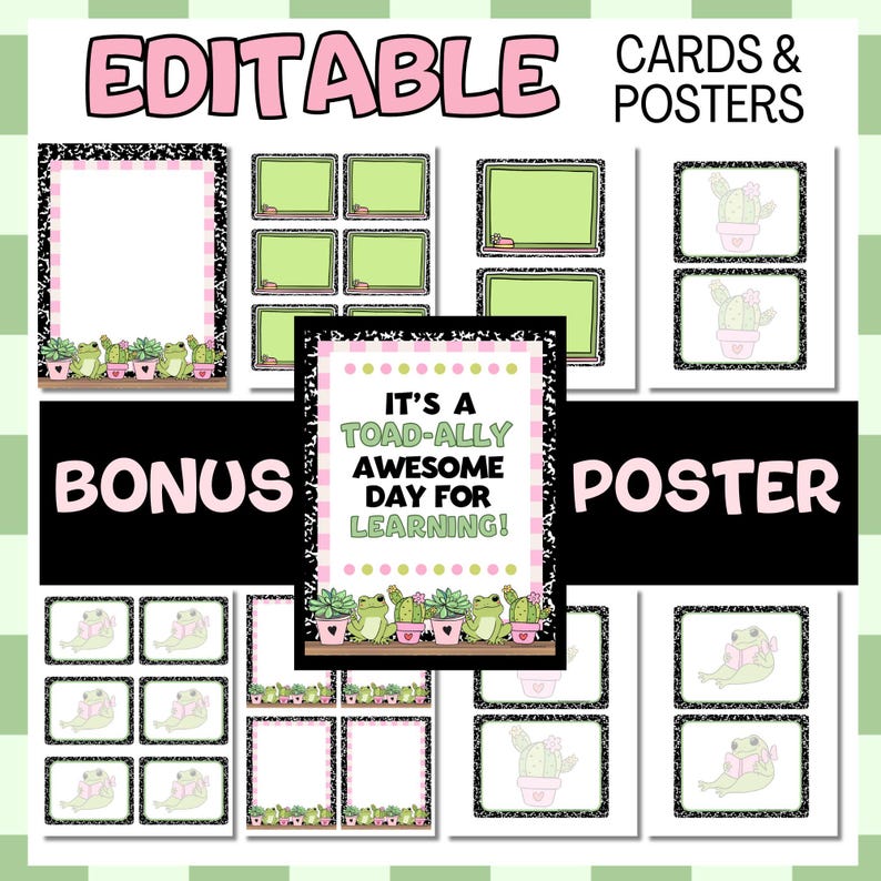 Pastel Frog Themed Decor Bundle | Editable Cards-poster-banner-borders ...