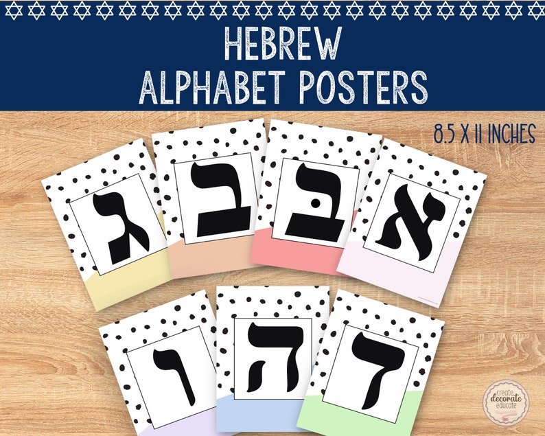 Hebrew Alphabet Posters | Jewish Classroom Decor | Judaica Wall Art ...