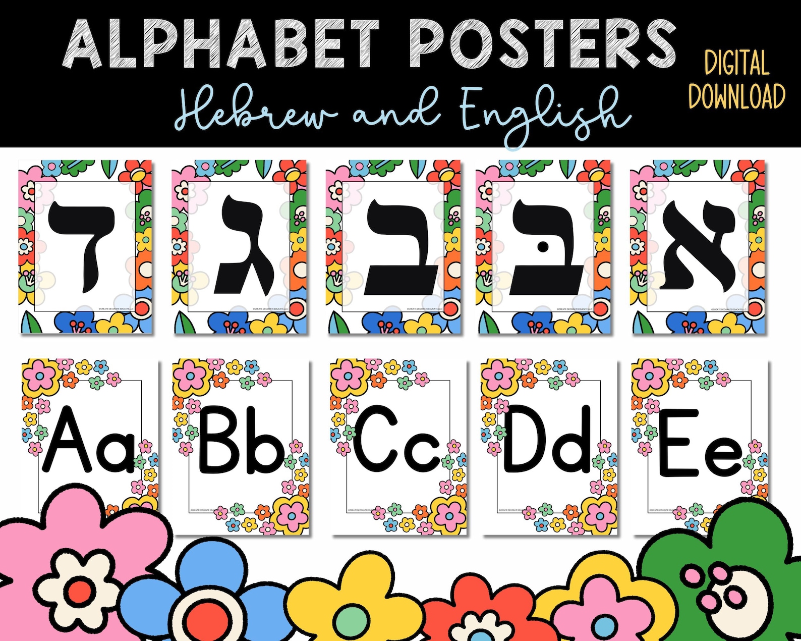 Alphabet in Hebrew | Aleph Bet Posters | Printable Hebrew Alphabet ...