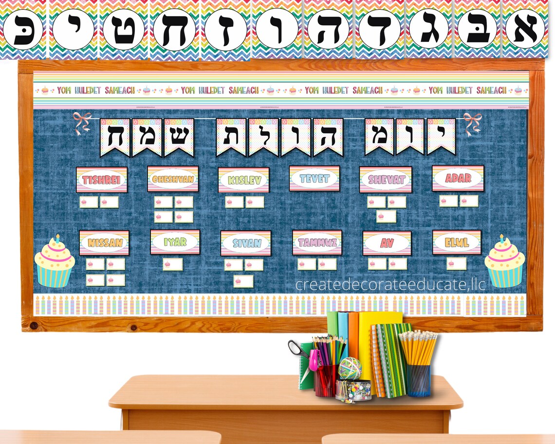 Hebrew Happy Birthday | Jewish Classroom Decor | Yom Huledet Sameach ...