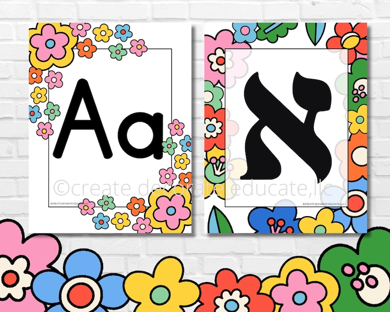 Alphabet in Hebrew Aleph Bet Posters Printable Hebrew Alphabet Hebrew ...