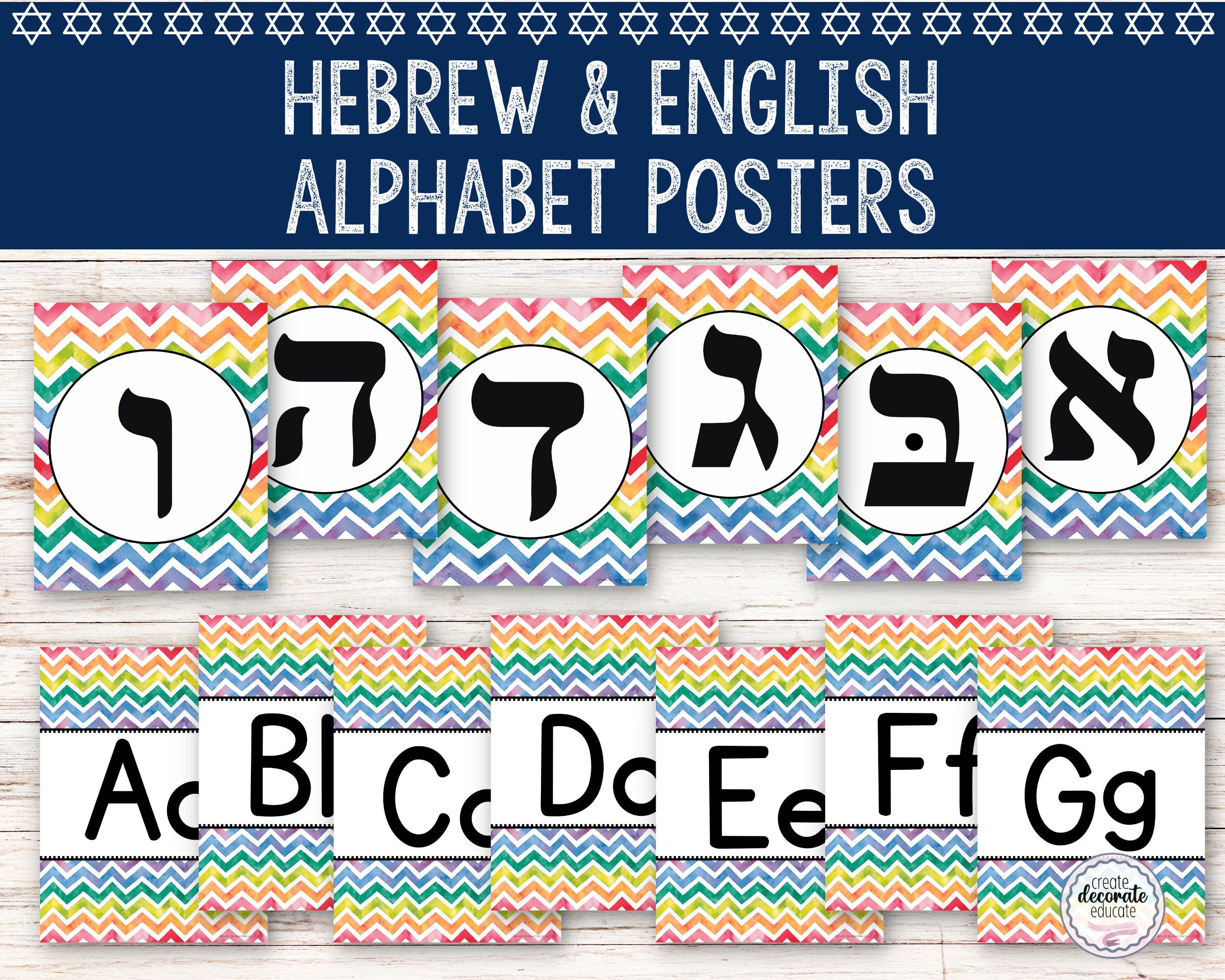 Jewish Classroom Decor | Judaica Wall Art | Alef Bet | Hebrew Alphabet ...