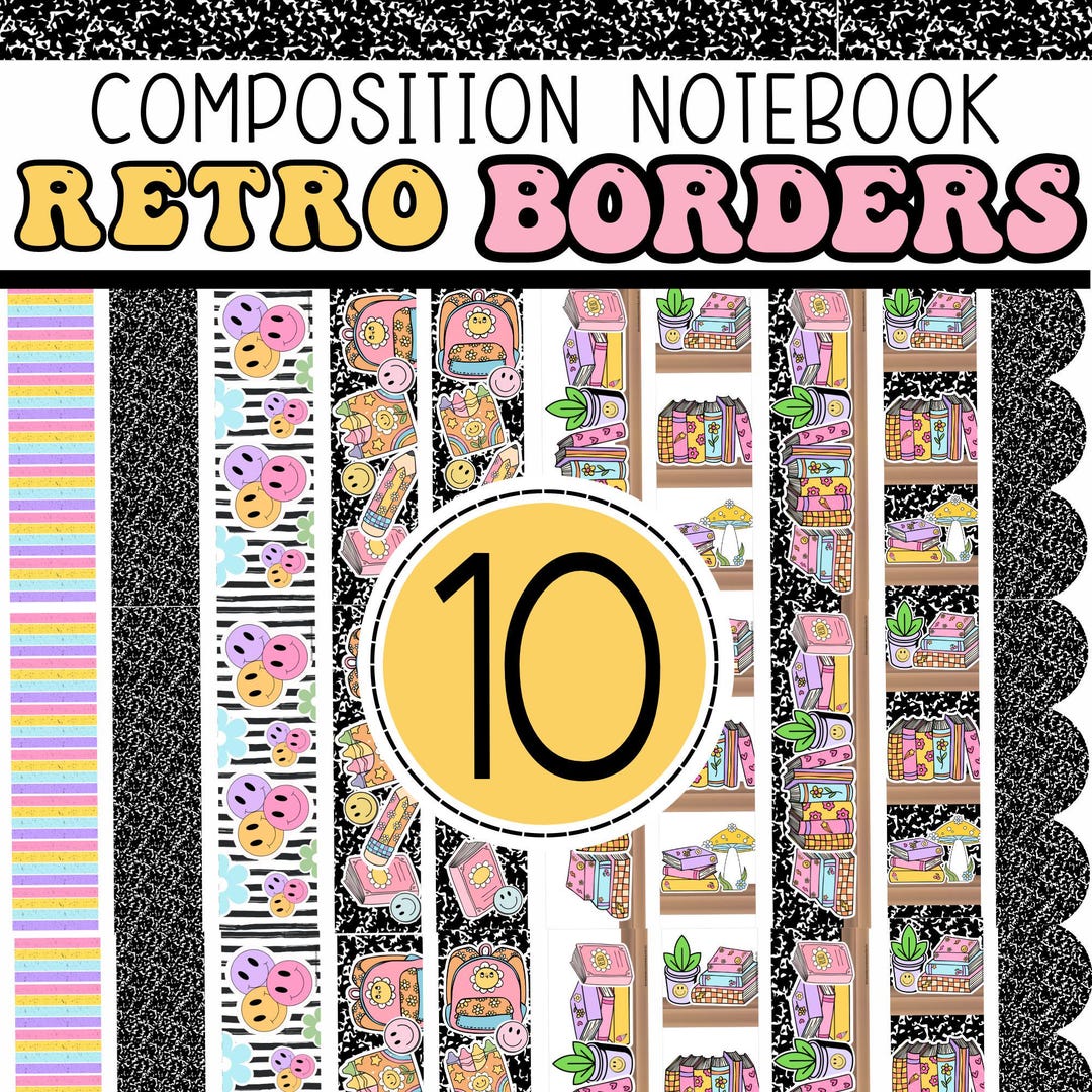 Composition Notebook Themed Borders Printable | Bulletin Board Borders ...