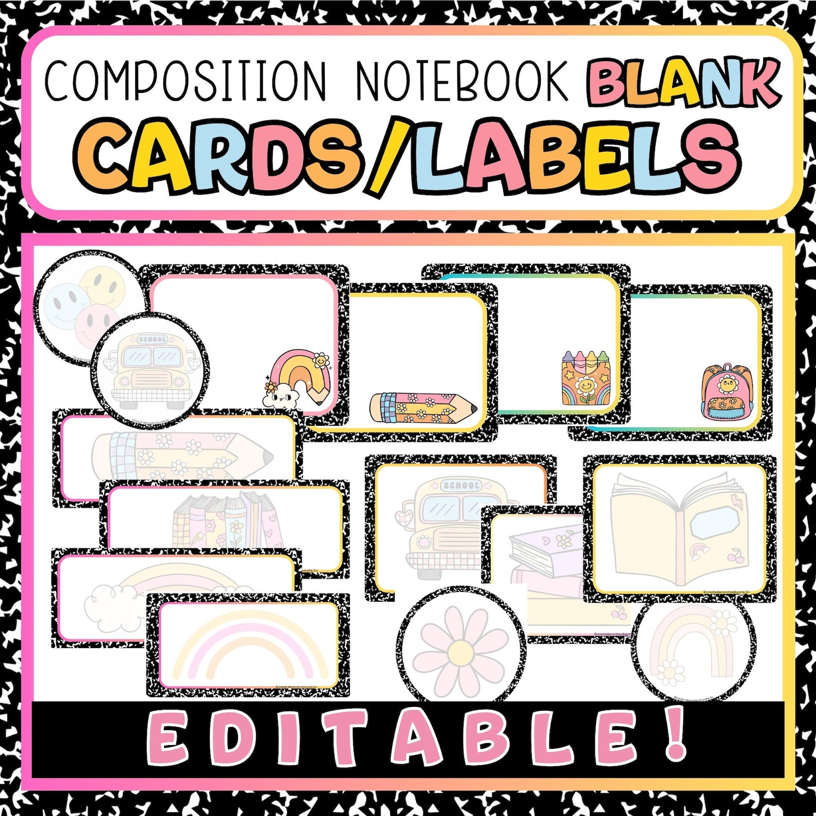 Composition Book Themed Classroom | Editable Name Cards | Custom Blank ...