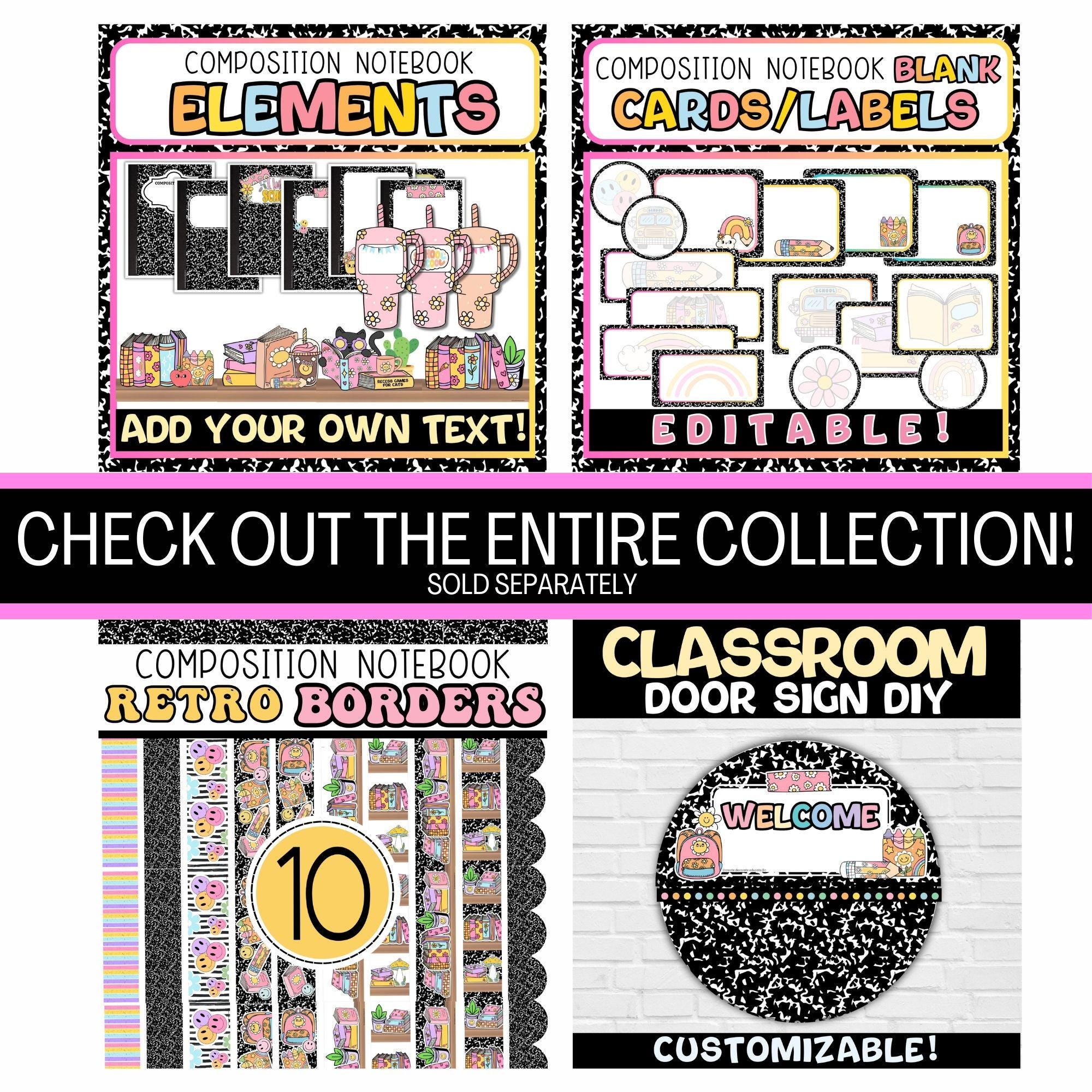 Composition Notebook Themed Welcome Back to School Name Signs for ...