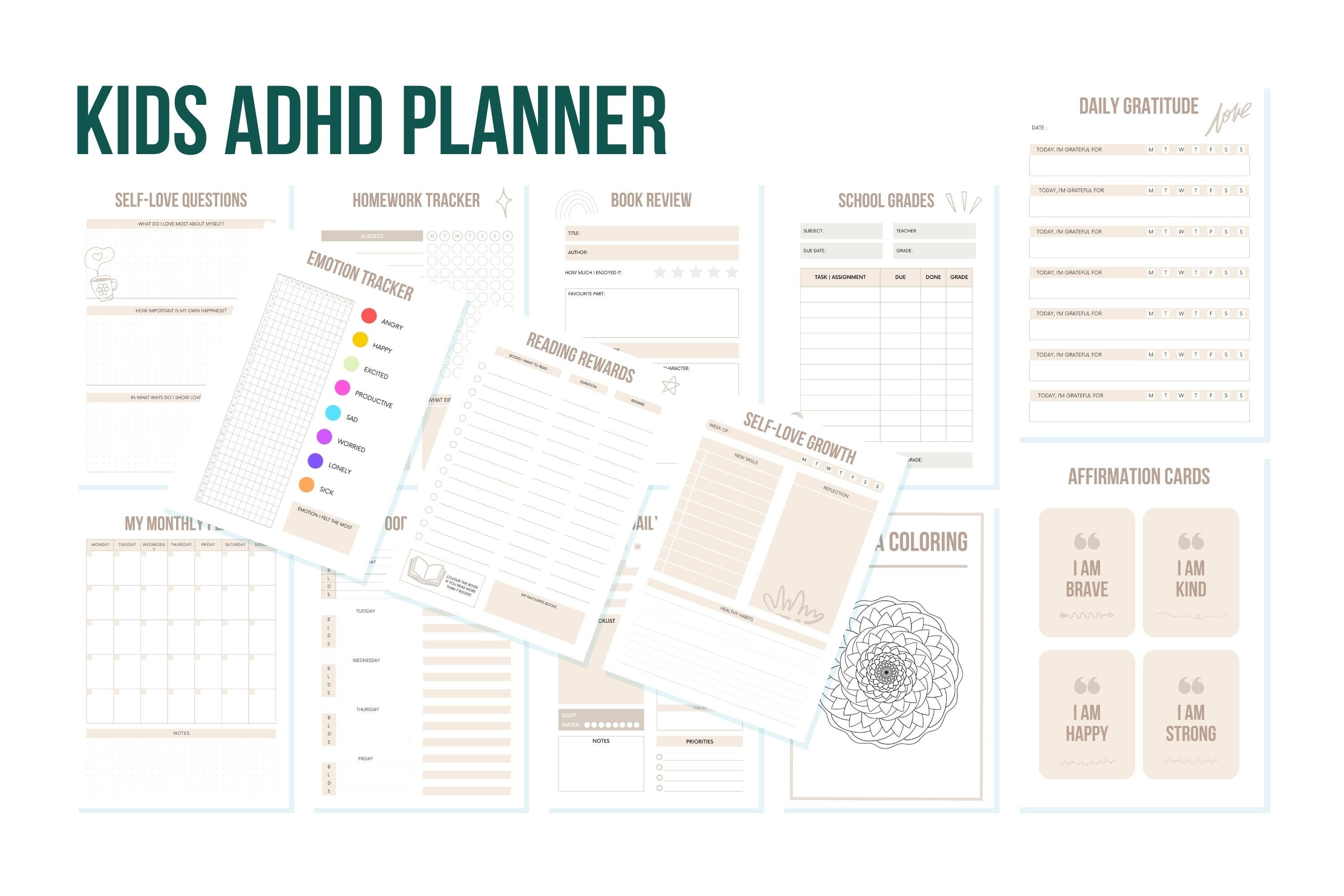 Kids ADHD Printable Planner: 80 Pages of Organisational Tools - Etsy