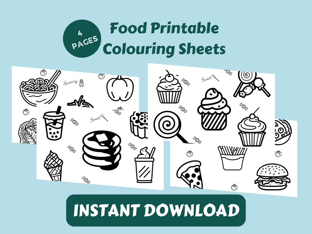 4 Food Colouring Pages | Printable Food Colouring Pages for Adults and ...