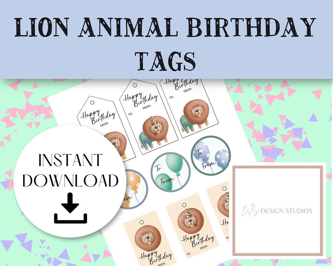 Cute Lion Theme Birthday Party Gift Tags for Animal Themed Birthday Zoo ...
