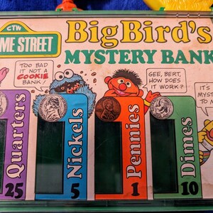Vintage Sesame Street Big Bird's Mystery Bank Coin Sorter 1976 Green ...