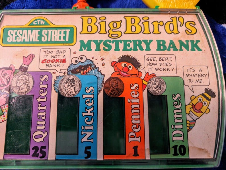 Vintage Sesame Street Big Bird's Mystery Bank Coin Sorter 1976 Green ...